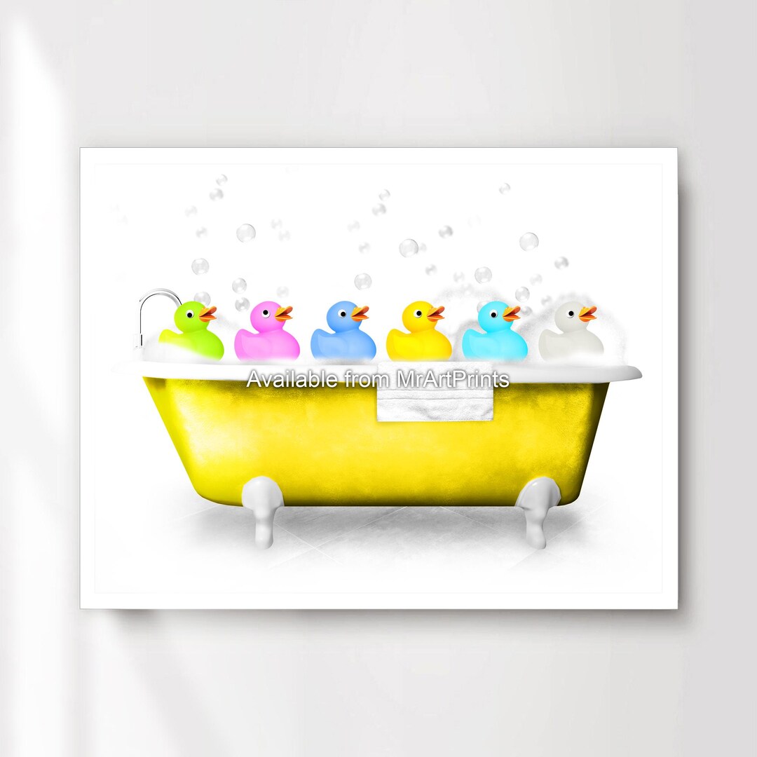 Rubber Ducks in Bath Bathroom Art Print Poster Wall Picture Bright ...