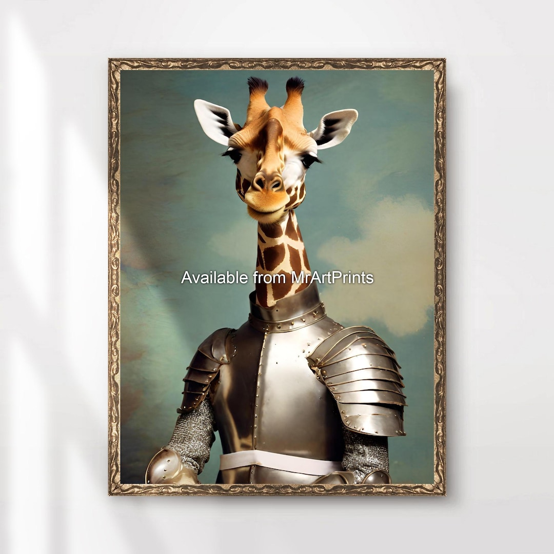 Medieval Knight Giraffe Art Print Poster Wall Picture Funny Quirky ...