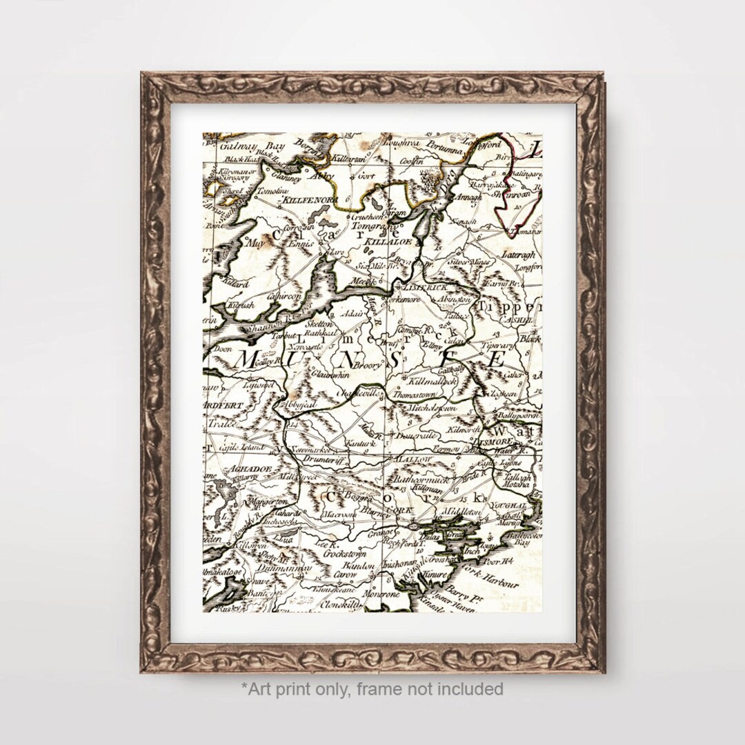 County LIMERICK Irish Map Chart ART PRINT Ireland Vintage Antique ...