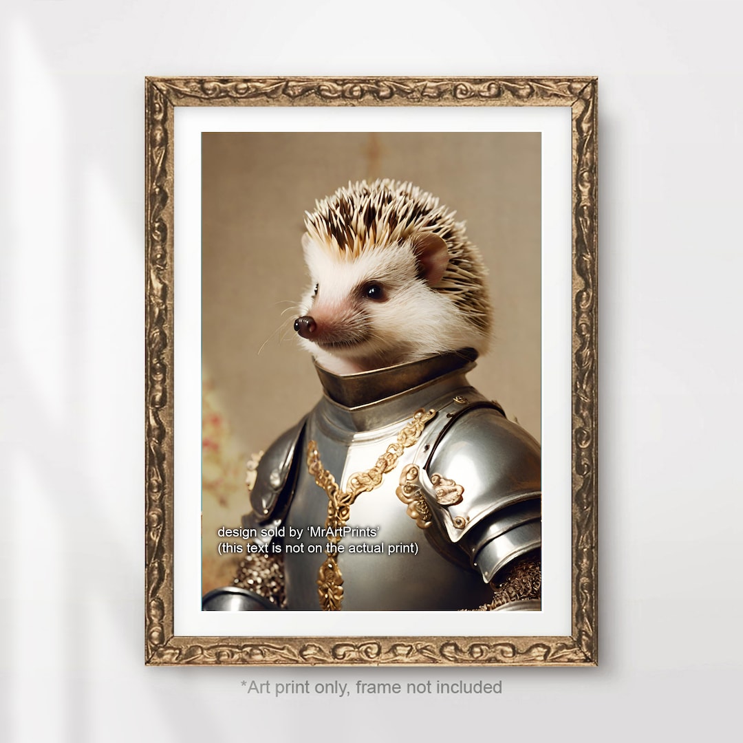HEDGEHOG Animal Head Portrait ART PRINT Poster Medieval Knight Suit of ...