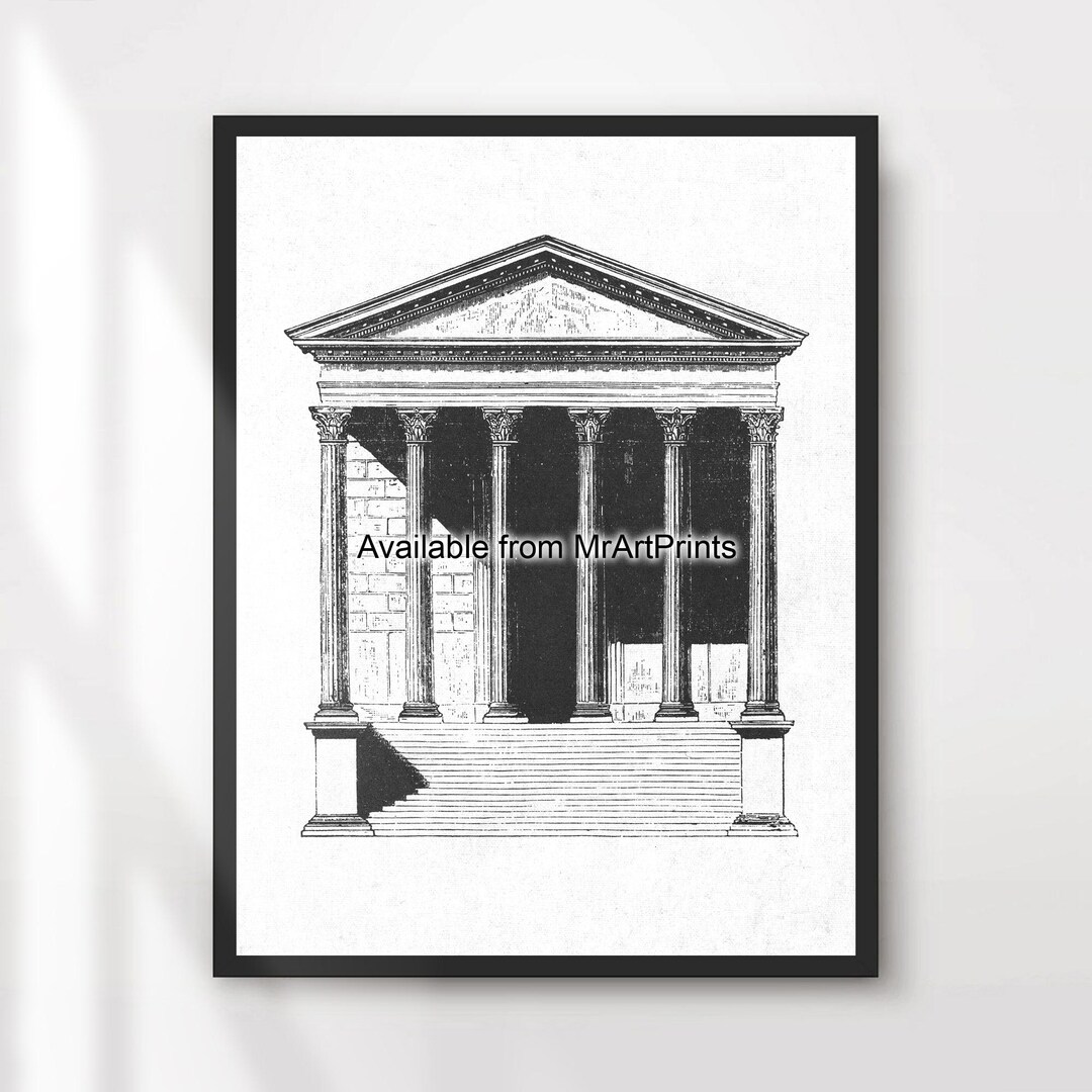 Greek Temple Print, Black and White Architecture Illustration - Etsy