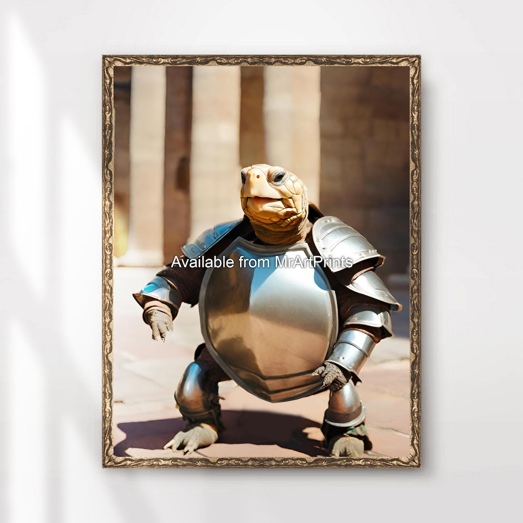 Medieval Knight Tortoise Art Print Poster Wall Picture Funny Quirky ...