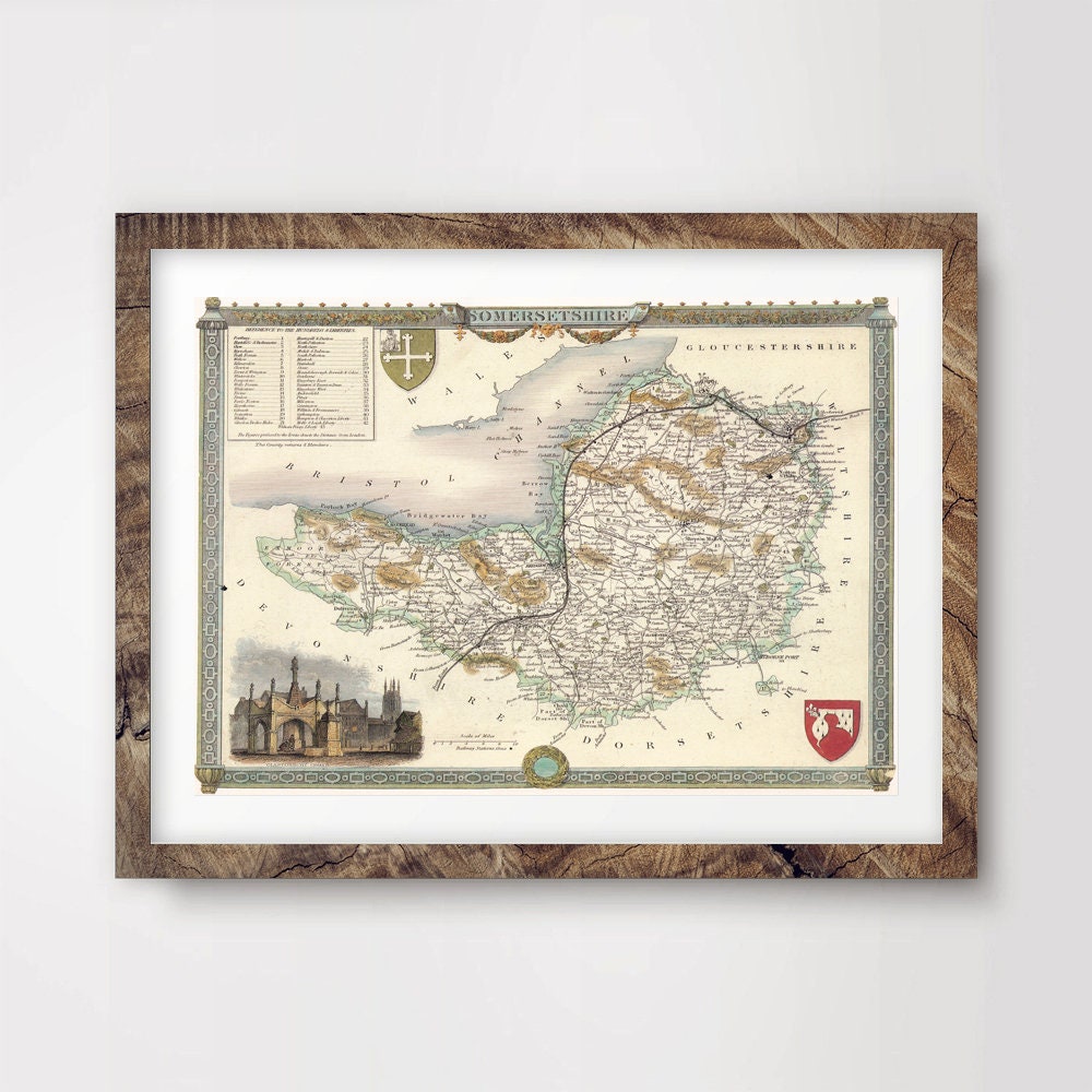 SOMERSET County Map ART PRINT British Britain Uk Antique Vintage ...