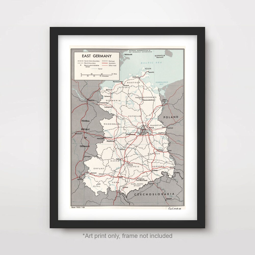 East Germany Map Art Print, 1969 Cold War Vintage (A4, A3, A2) - Etsy