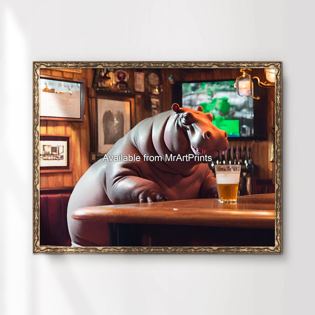 British Pub Bar Art Hippo Hippopotamus Wall Picture Poster Print Beer ...