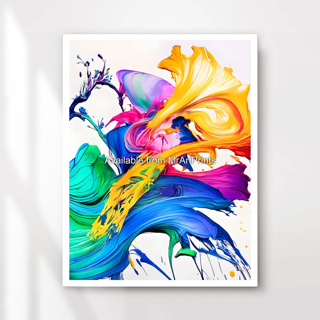 Bright and Colourful Paint Splash Rainbow Colours Art Print Poster Wall ...