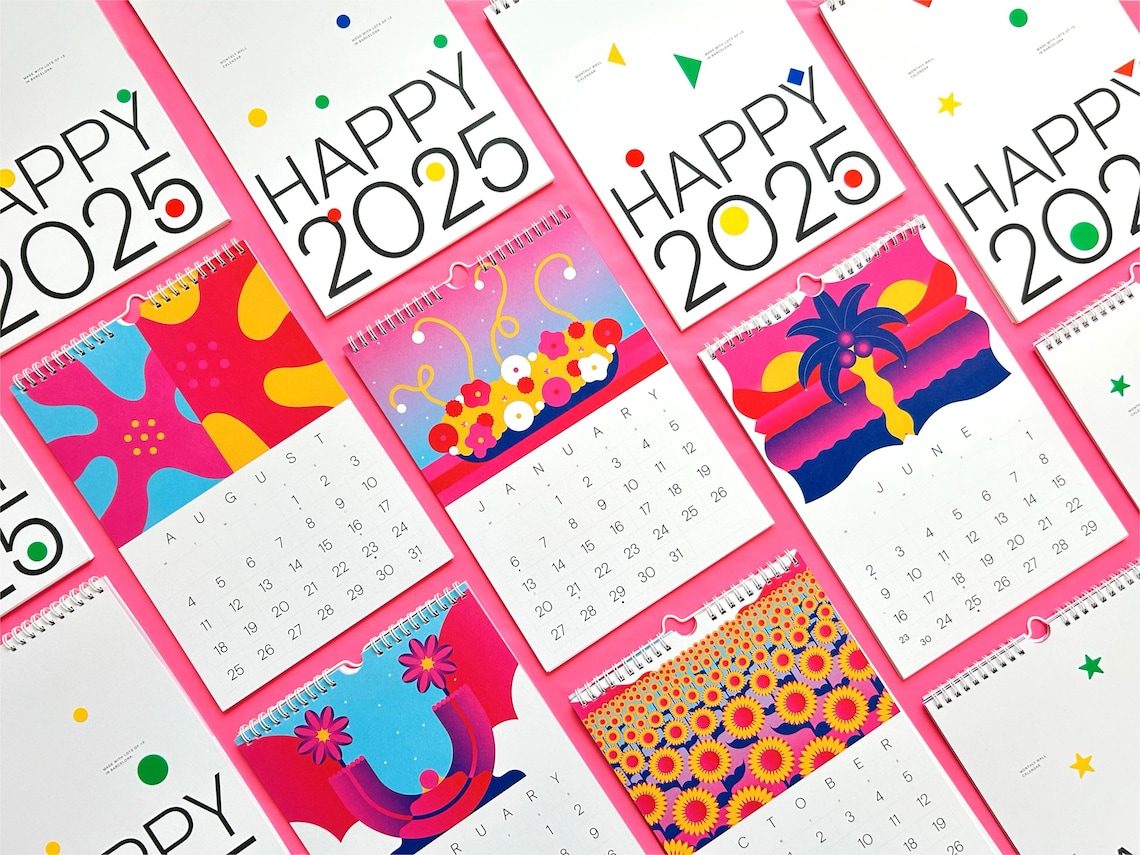 2025 Wall Calendar With Colorful Nature Inspired Illustrations — A4 - Etsy