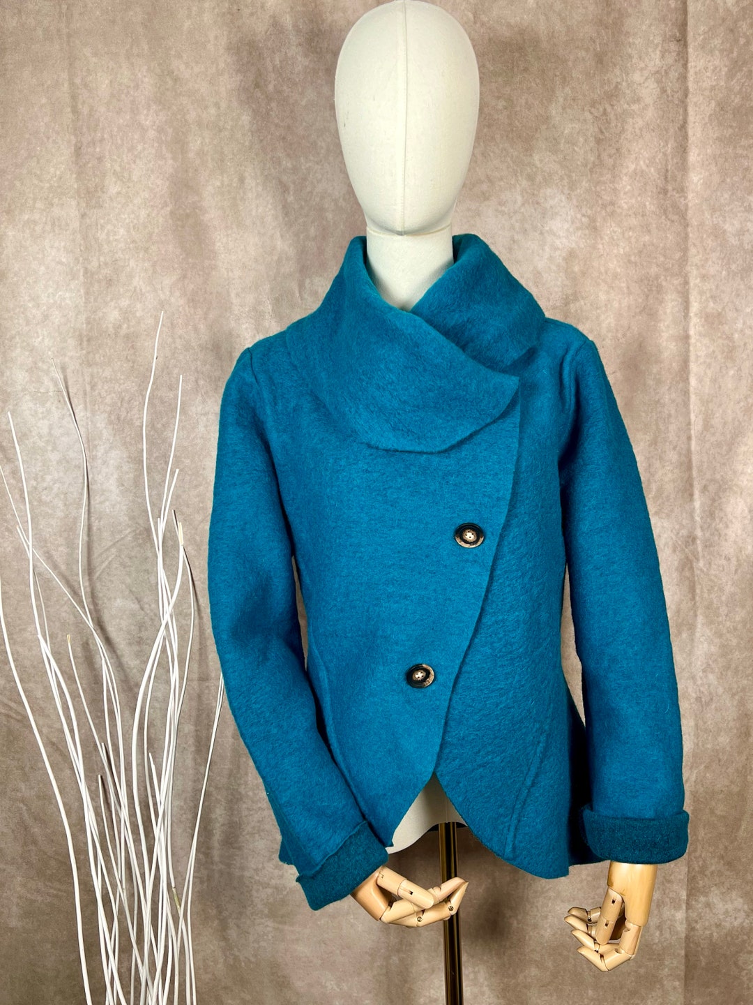 Winter Ladies Boiled Felted Wool Mix Button /cowl Neck/lagenlook/duster Jacket Coat/coatigan ...