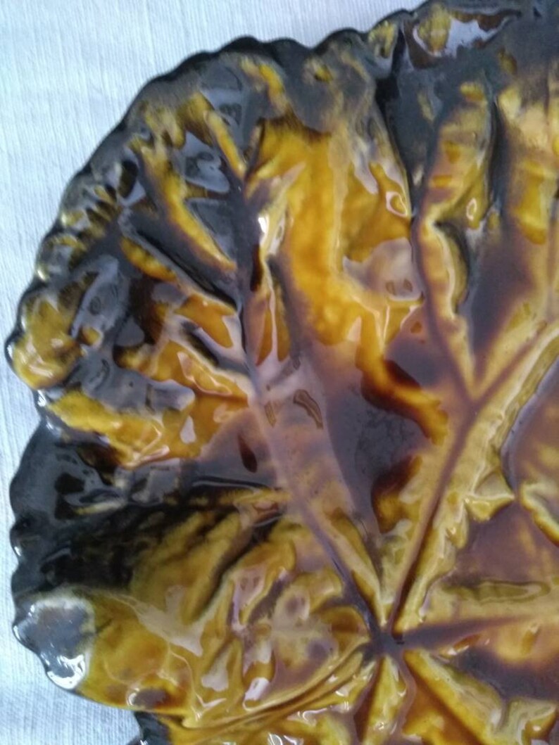Enormous Plate Leaf Fall Autumn Decor Majolica Ceramic Hollow Bowl ...