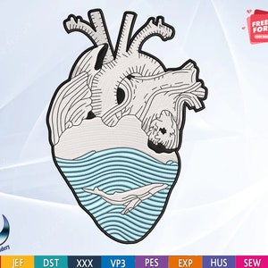 Heart Anatomy Embroidery Design,dolphin,sea,5 Sizes 10 Formats,machine ...