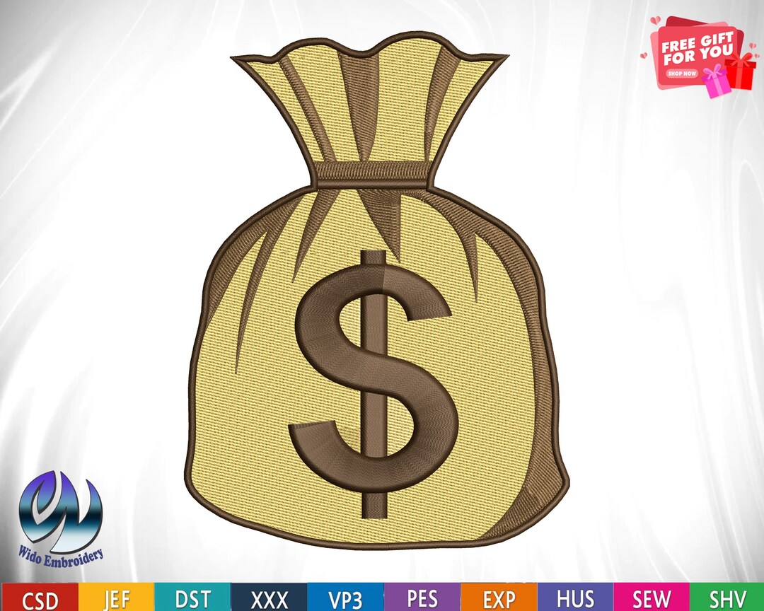 Money Bag Embroidery Design,5 Sizes 10 Formats,machine,dollar ...