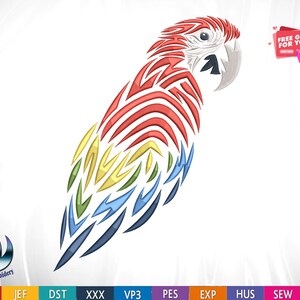 Parrot Embroidery Design, 5 Sizes 10 Formats, Tropical Jungle Bird ...