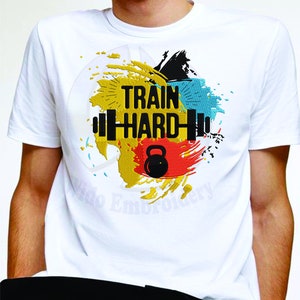 Gym Embroidery Design,train Hard,5 Sizes 10 Formats,machine,barbell ...