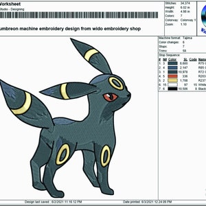 Umbreon Pokemon Machine EMBROIDERY DESIGN,5 Sizes 10 Formats,instant ...