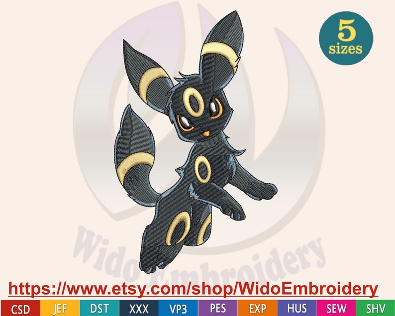 Umbreon Pokemon Machine EMBROIDERY DESIGN in 5 Sizes and 10 - Etsy