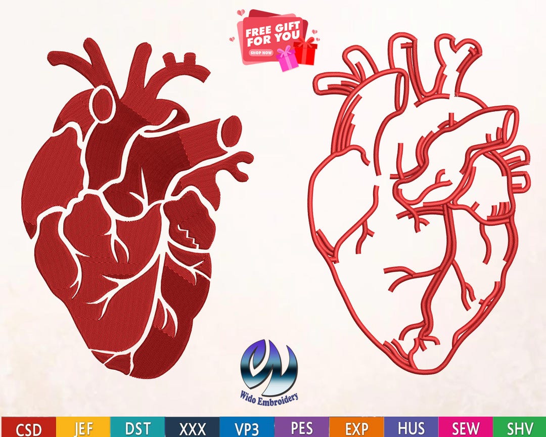 Anatomical Heart Machine Embroidery Design,5 Sizes 10 Formats,medical ...