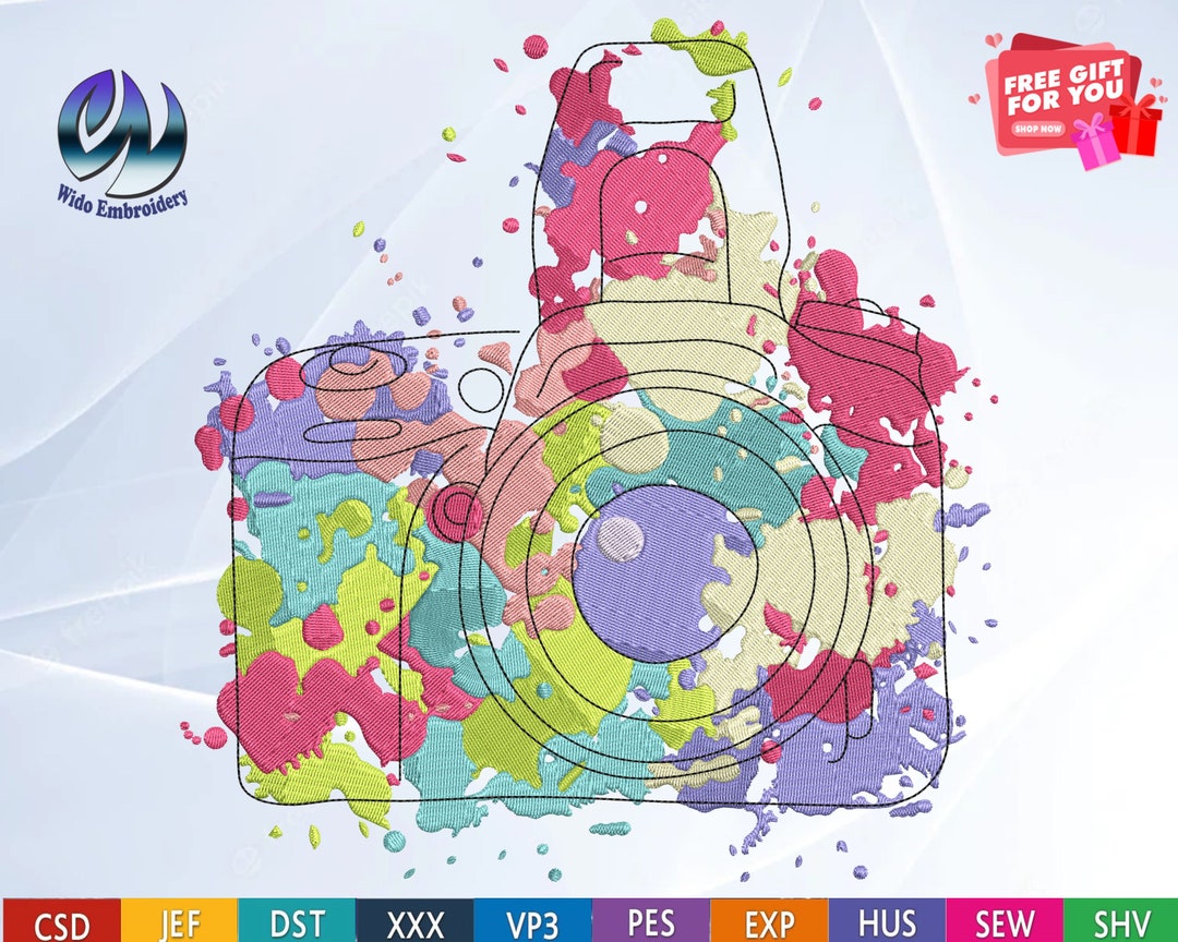 Camera Embroidery Design,5 Sizes 10 Formats,machine,watercolor,creative ...