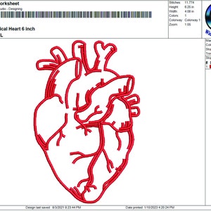 Anatomical Heart Machine Embroidery Design,5 Sizes 10 Formats,medical ...