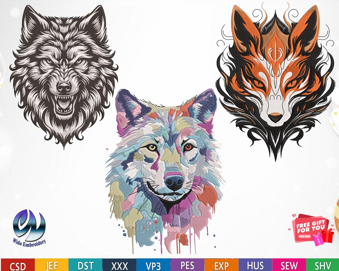 Wolf Embroidery Design,5 Sizes 10 Formats,machine,watercolor,wildlife ...