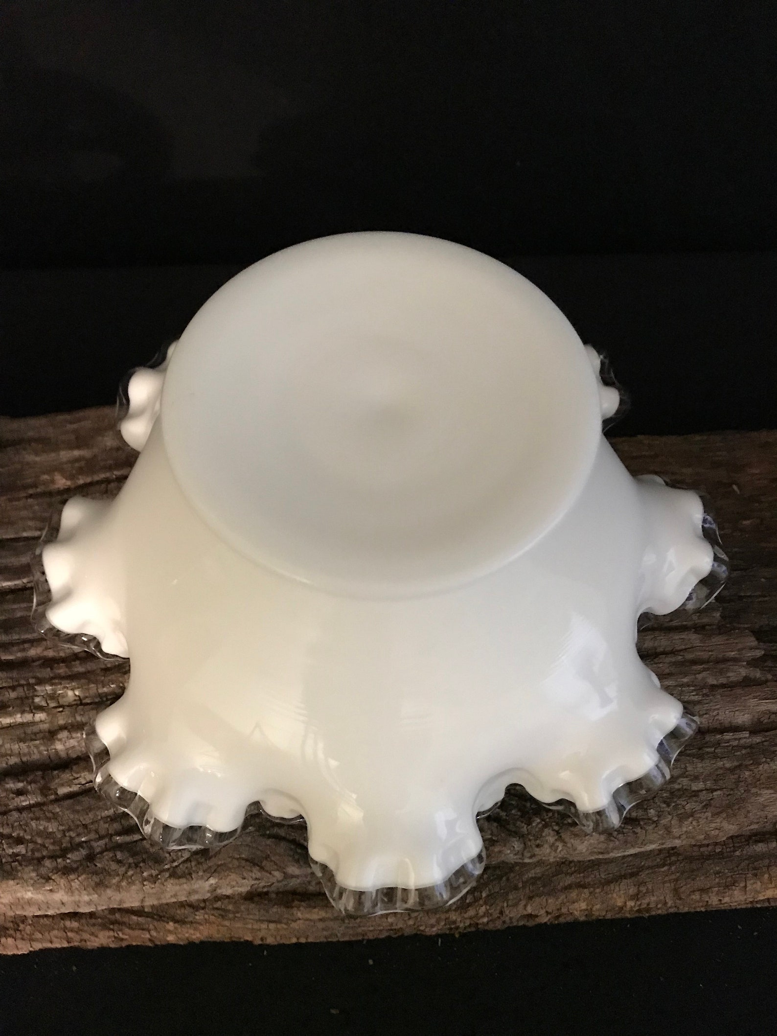 Large Fenton Bowl, Vintage, Silver Crest White Fenton, Crimped Ruffled ...