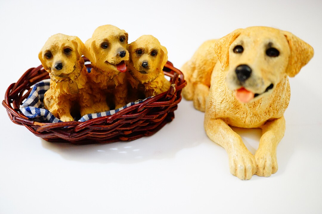 Vintage Golden Labrador Family: Carved Alabaster Bisque Dog Sculpture ...