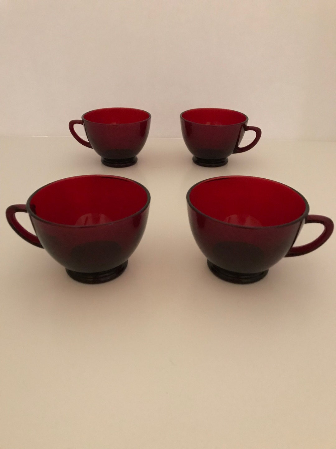 Four Vintage Ruby Red Glass Cups, Ruby Red Glass Drinkware, Vintage Tea ...