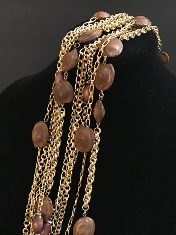 Vintage HOBE Necklace: 5-Strand Gold Chain with Natur… - Gem