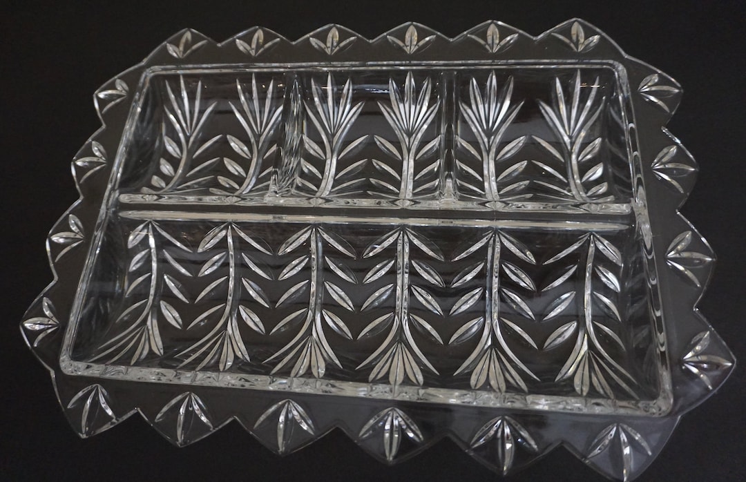 Vintage Crystal Glass Serving Dish: Four-section Snack Tray - Etsy
