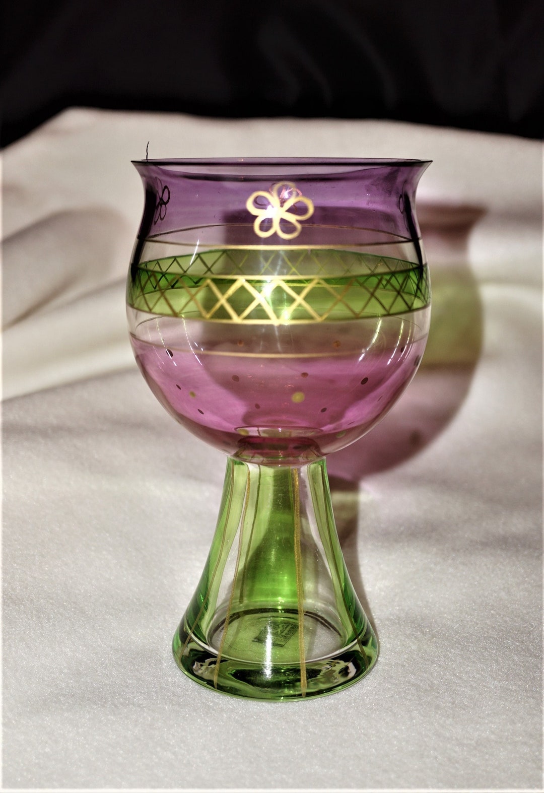 Roscher & Co Vintage Hand Made Crystal Vase Romania Purple Lilac Green ...