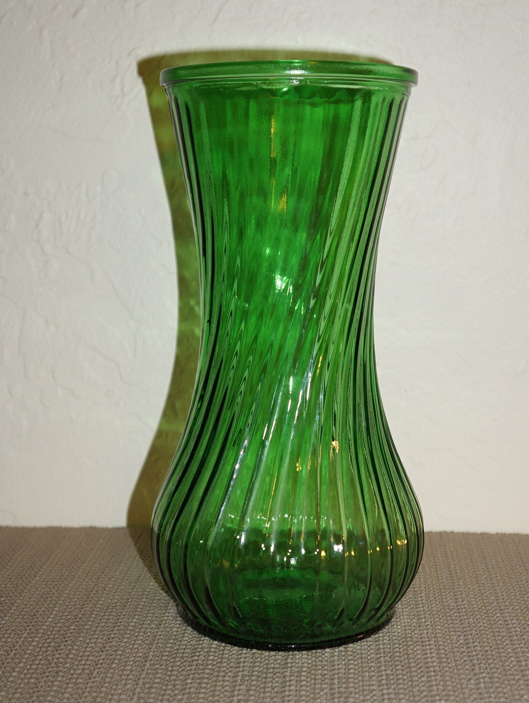 Vintage Green Glass 4091 Hoosier Vase, Hoosier Ribbed Green Glass Vase ...
