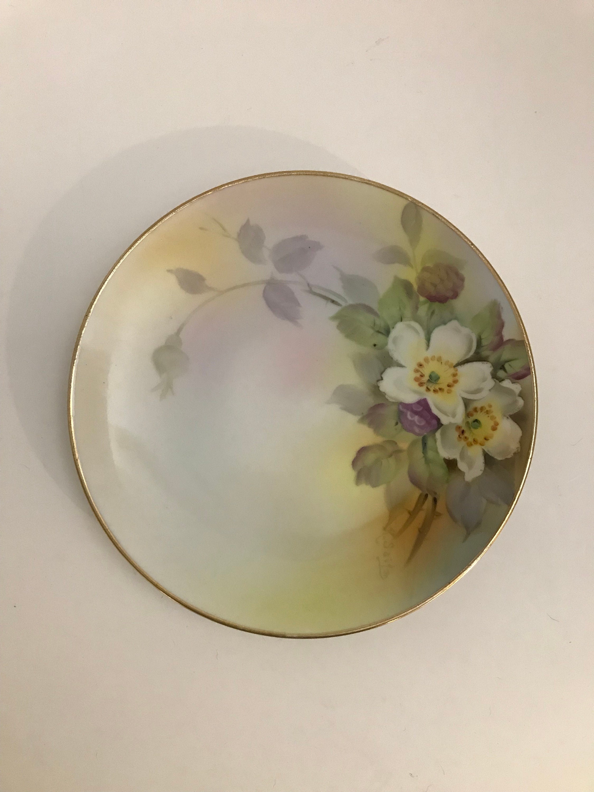 TE-OH CHINA HAND PAINTED NIPPON JAPAN Plate Set PURPLE VIOLET & GOLD ...