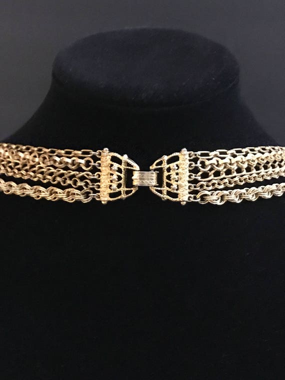 Vintage HOBE Necklace: 5-Strand Gold Chain with Natur… - Gem