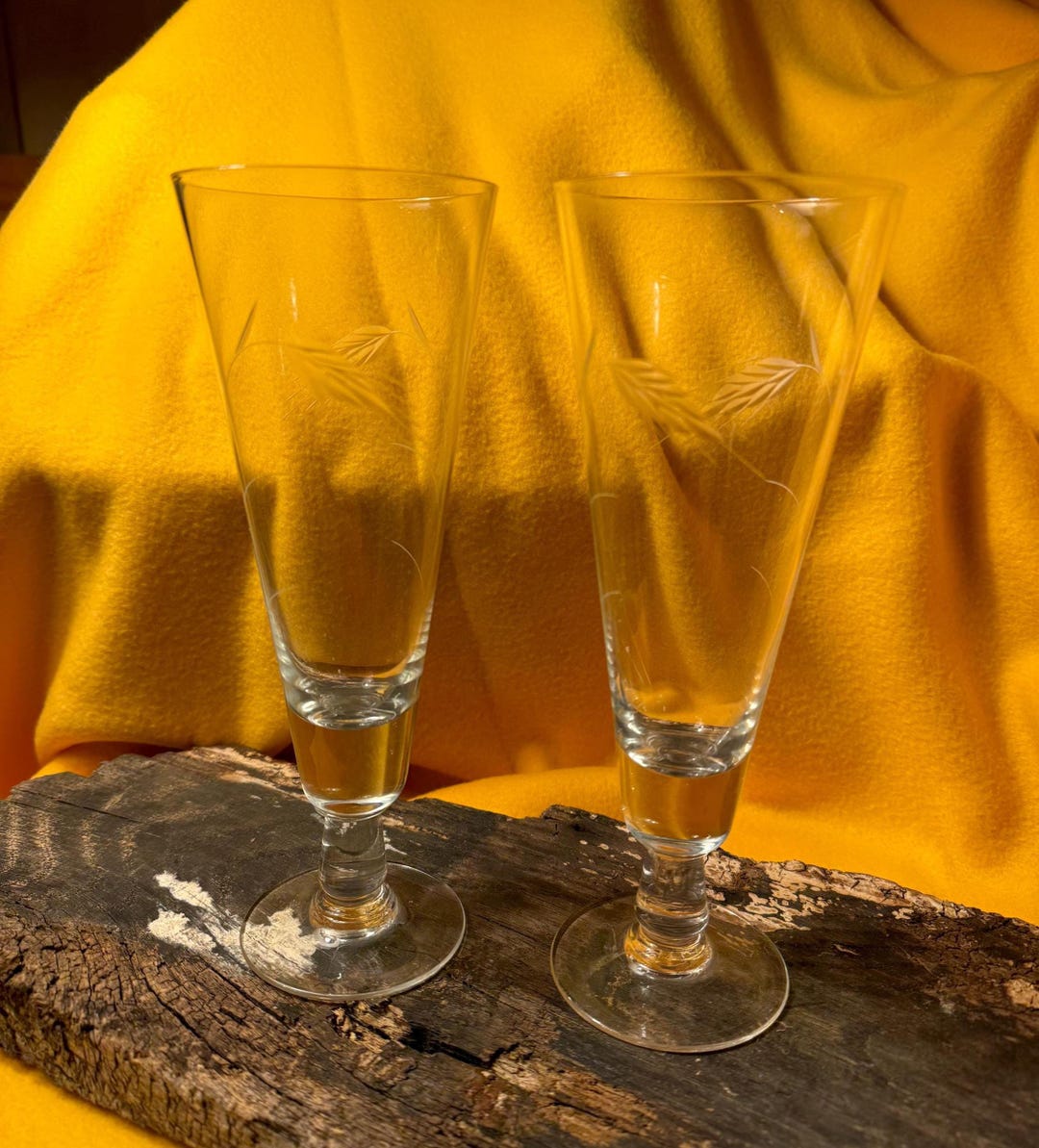 Rare Pilsner Vintage Crystal Etched Barley Design Beer Glasstall Short ...