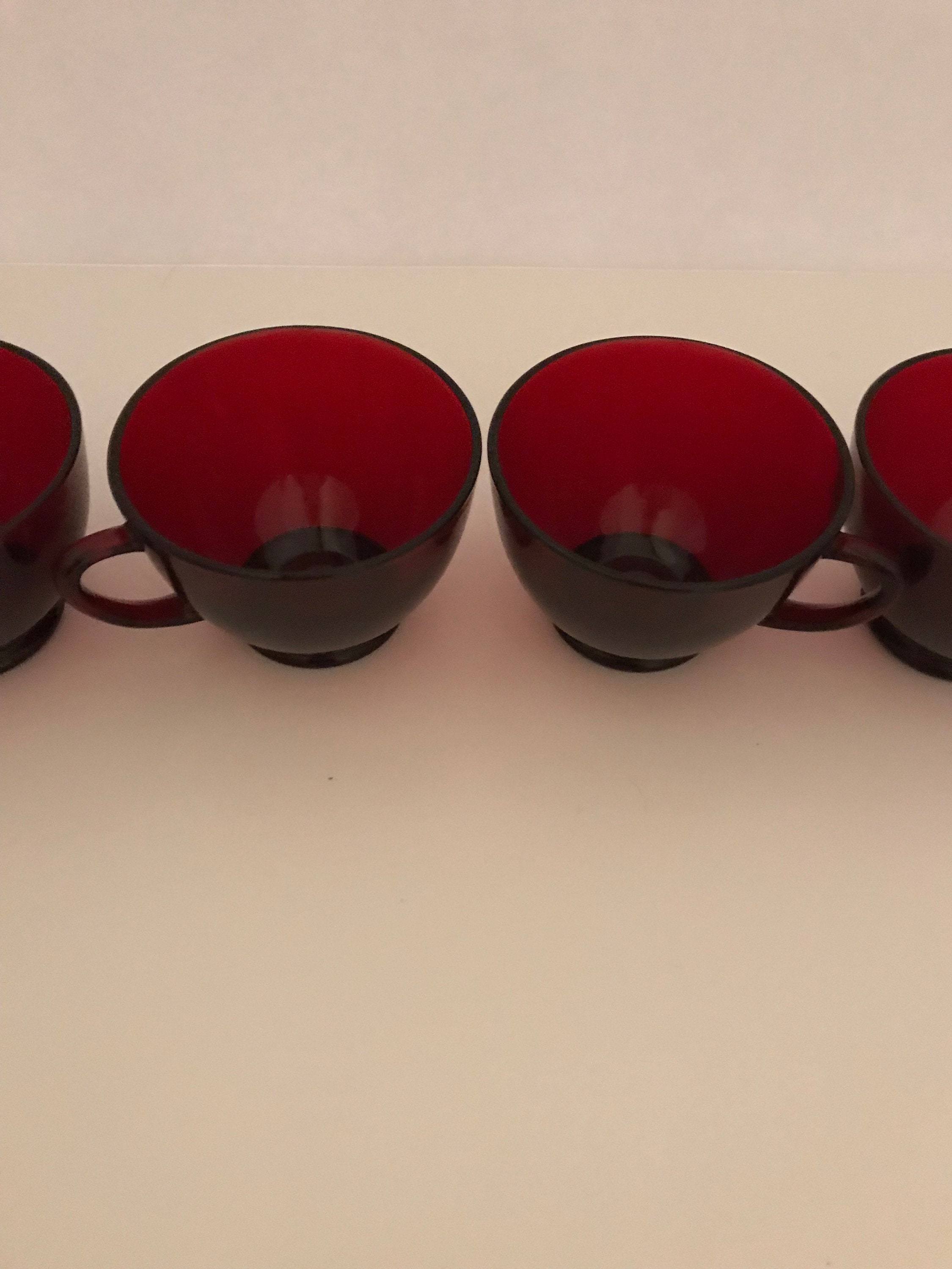 Four Vintage Ruby Red Glass Cups, Ruby Red Glass Drinkware, Vintage Tea ...