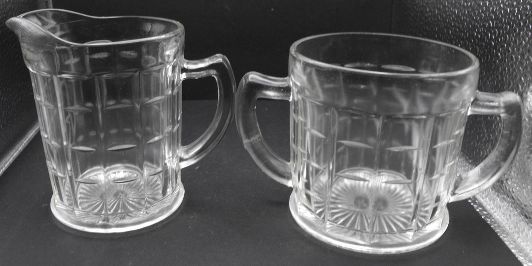Hazel Atlas Colonial Block Clear Glass Open Sugar Bowl and Creamer ...