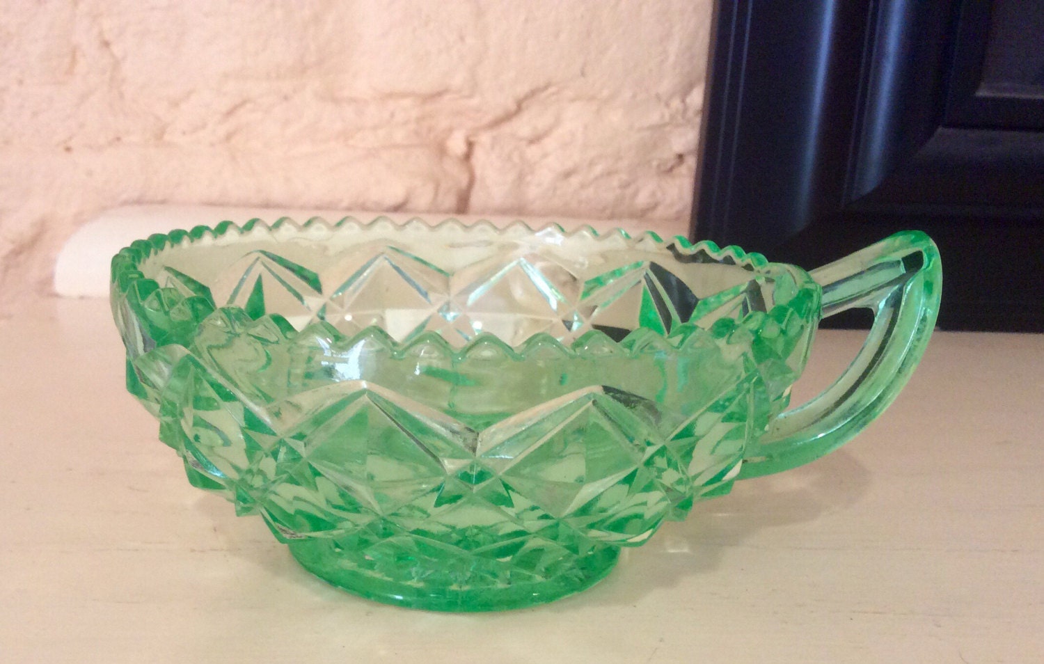 Beautiful Green Depression Glass Dish - Diamond Cut Pattern - Etsy