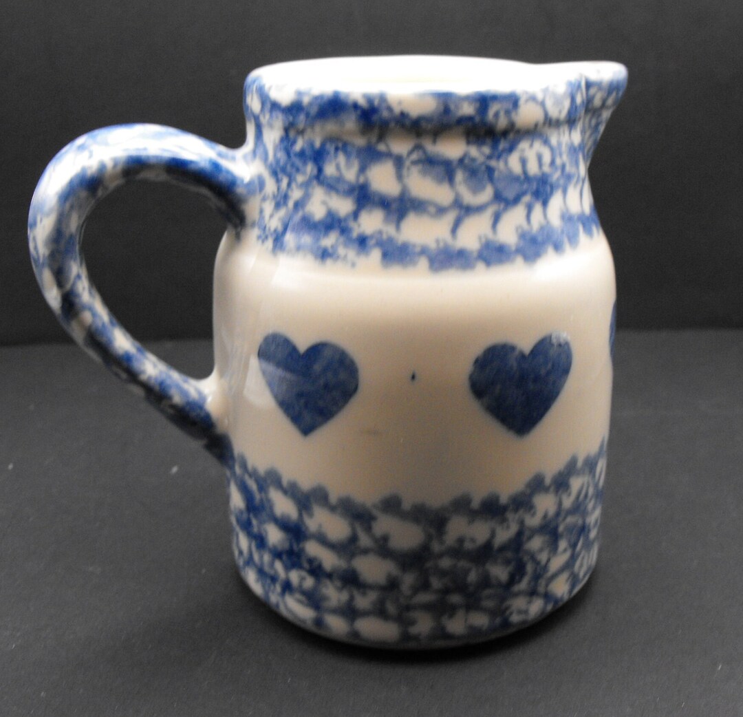 The Workshops of George E Henn Blue Spongeware Hearts Creamer - Etsy