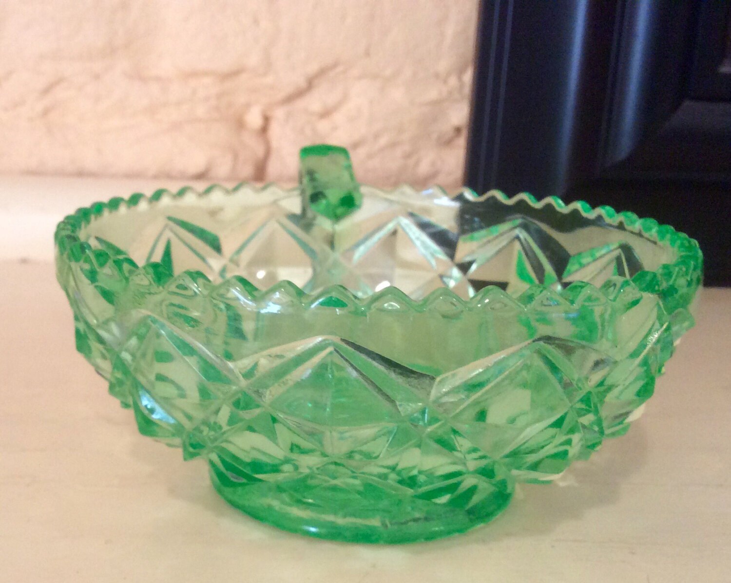 Beautiful Green Depression Glass Dish - Diamond Cut Pattern - Etsy
