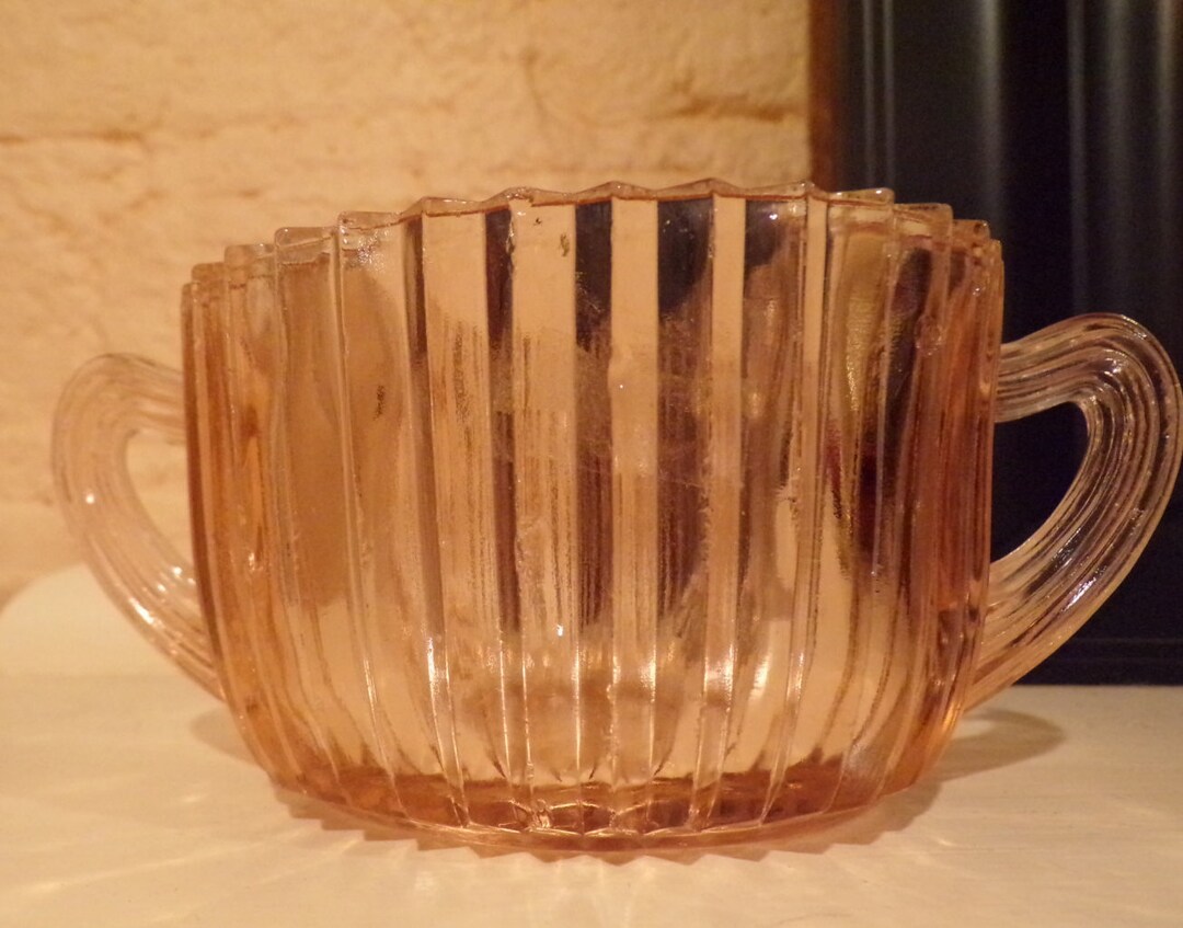 Pink Ribbed Depression Glass Sugar Bowl - Etsy