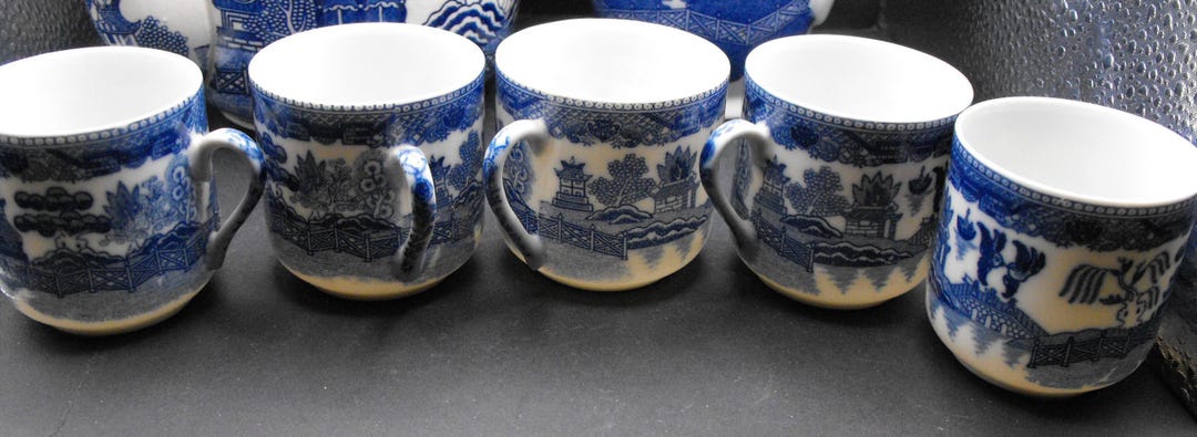 Set of 5 Miniature Blue Willow China Mug/cup With Image of Koong Shee ...