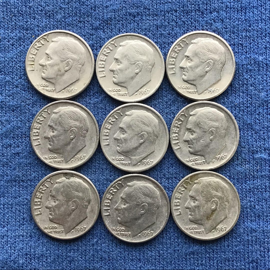 1967 P Roosevelt Dimes, US Coin Collecting Set of 9 - Etsy