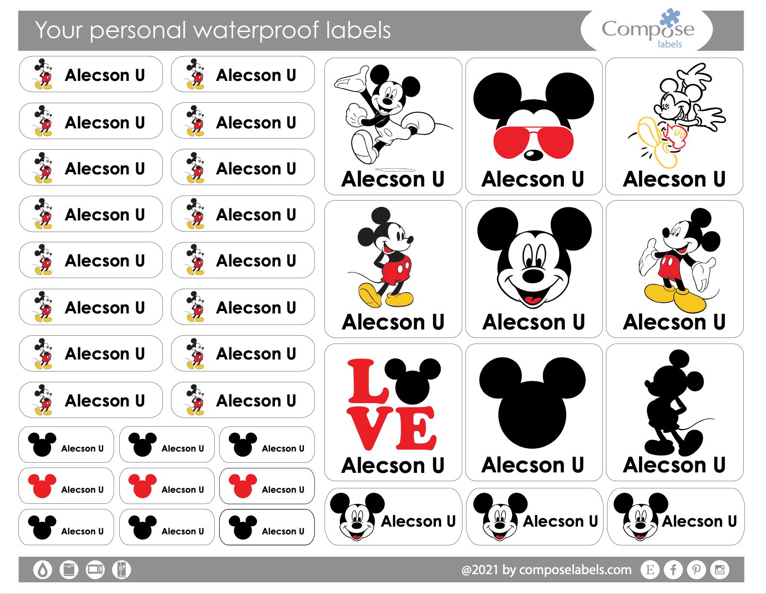 Mickey Mouse Stickers Your personal waterproof name labels | Etsy