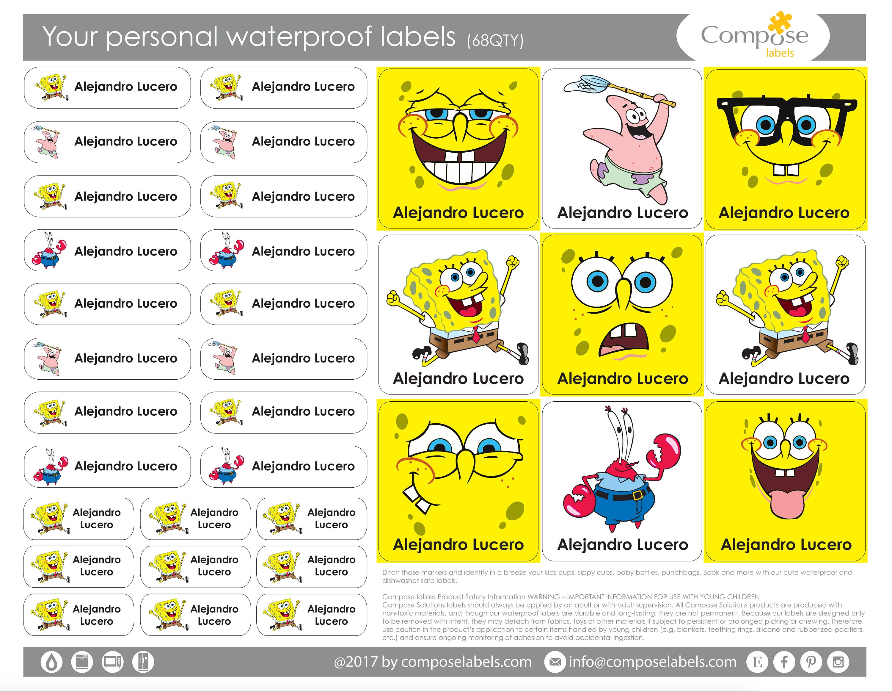 Sponge Bob Stickers Your personal waterproof name labels | Etsy