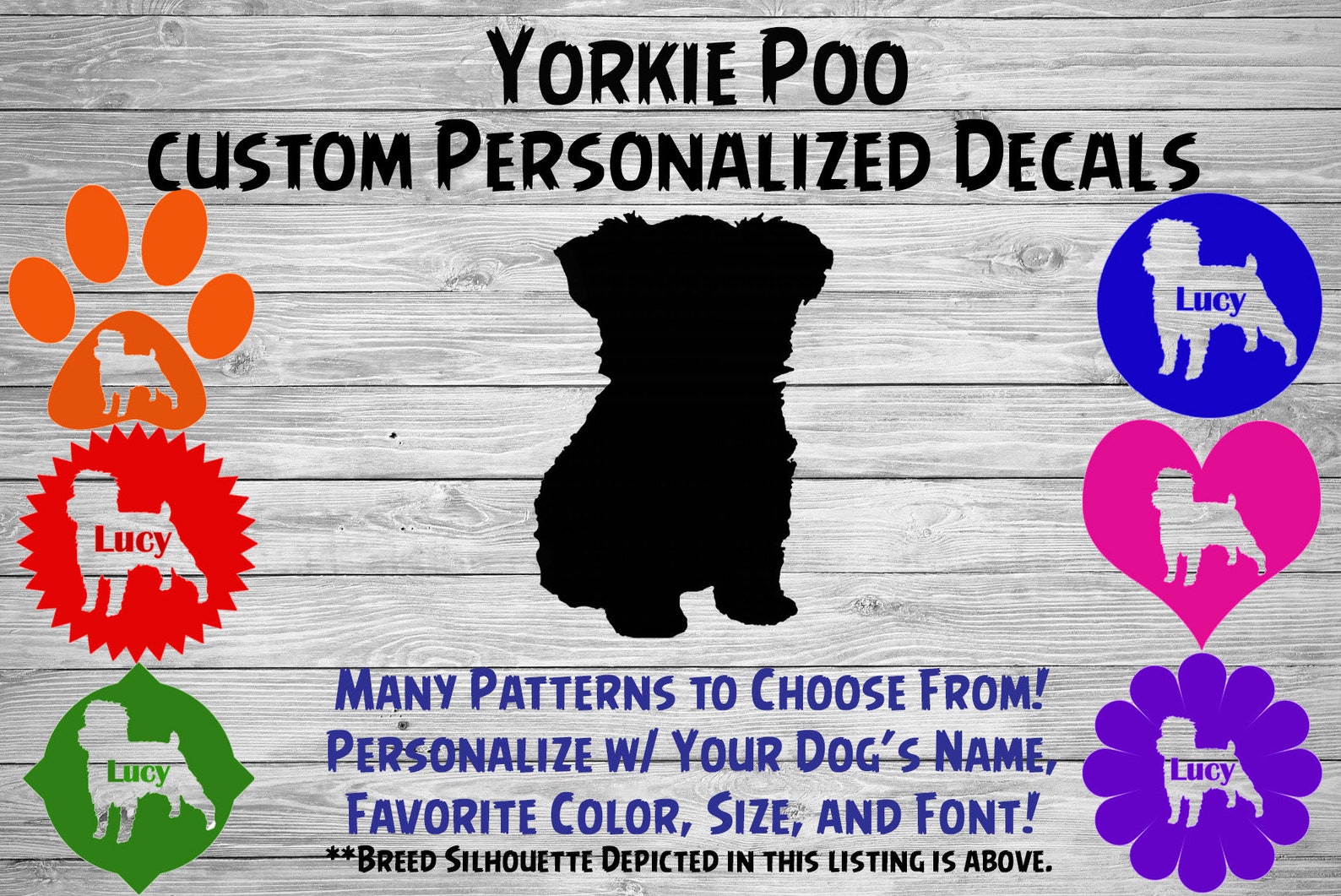 Yorkie Poo Terrier Personalized Dog Silhouette Vinyl Decal - Dog ...