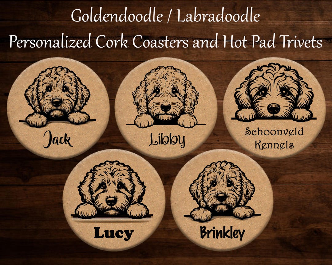 Goldendoodle Labradoodle Personalized Engraved Cork Coaster Heat Pad ...