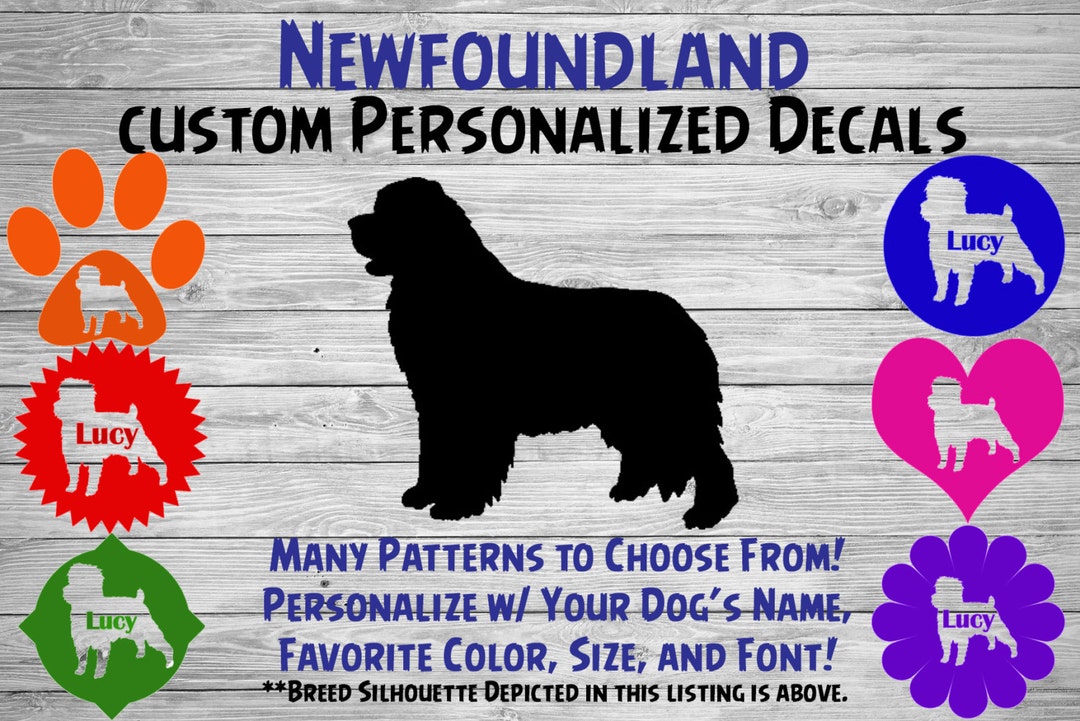 Newfoundland Newfie Personalized Dog Silhouette Vinyl Decal - Dog ...