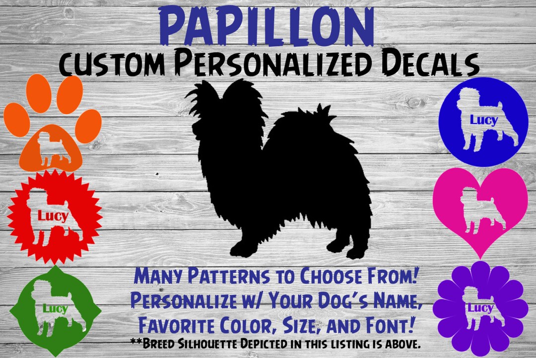 Papillon Dog Personalized Dog Silhouette Vinyl Decal - Dog Sticker ...