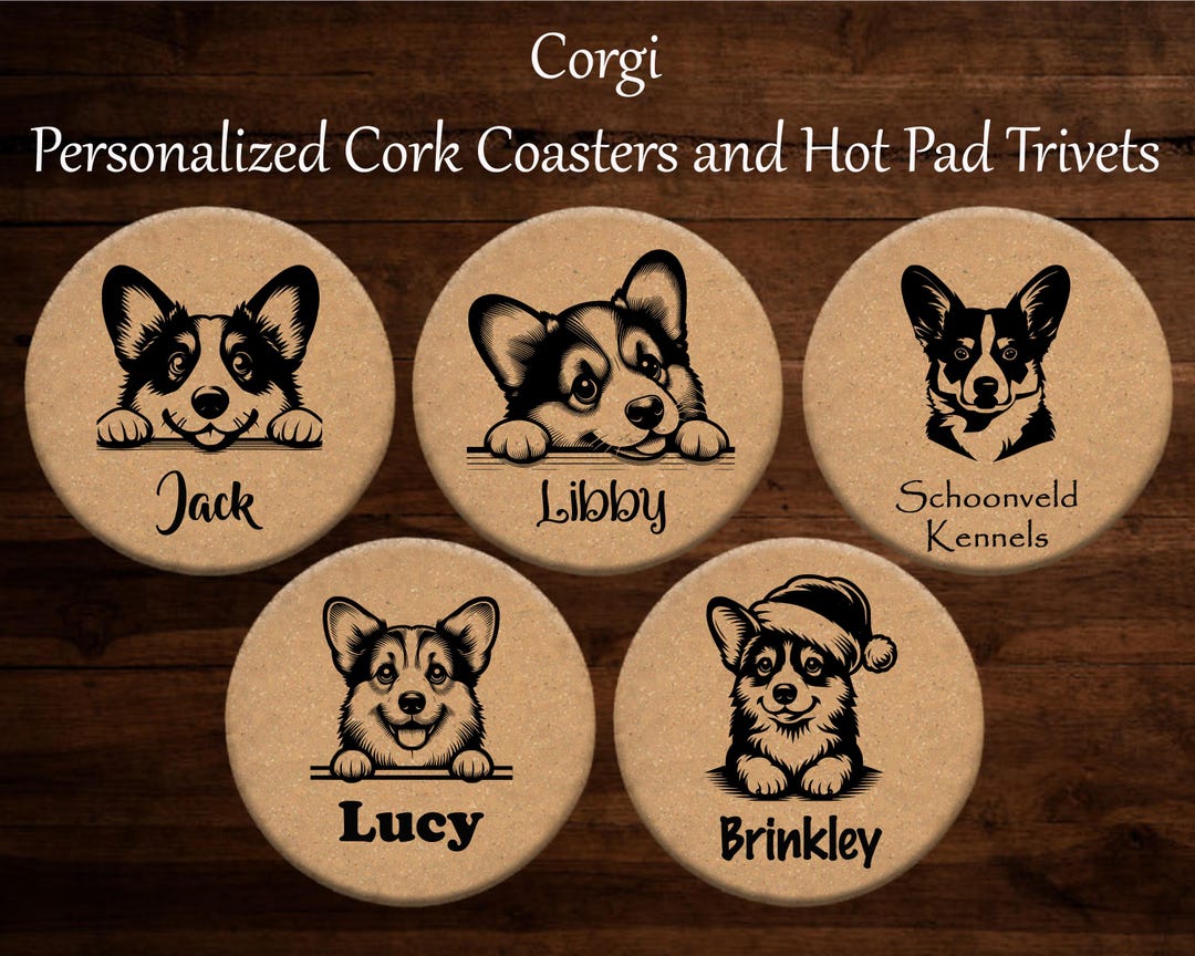 Corgi Personalized Engraved Cork Coaster Hot Pad Oven Trivet Pet Lover ...