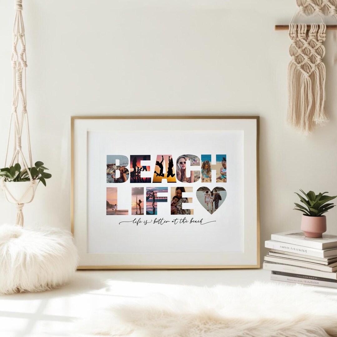 Editable Beach Life Photo Collage Template | Personalized Word Art ...