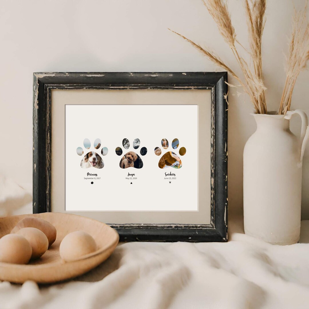 Editable Pet Paw Print Photo Collage Template DIY Custom Dog Paw Wall ...